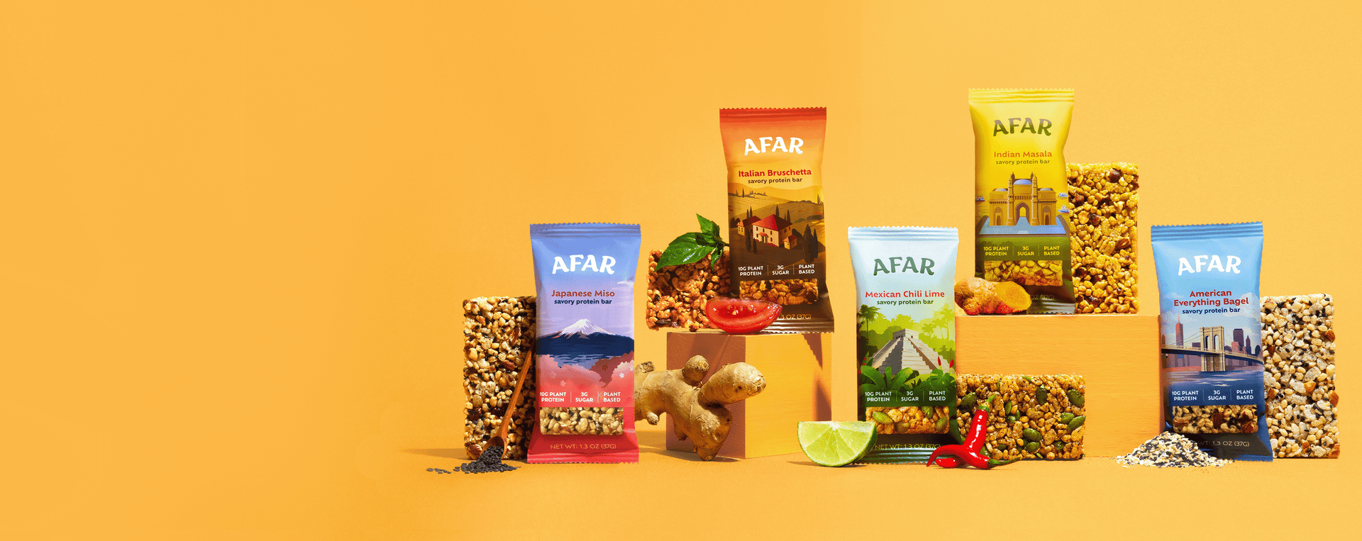 Afar Savory Protein Bars | Low Sugar, High Protein, Vegan, Gluten Free ...